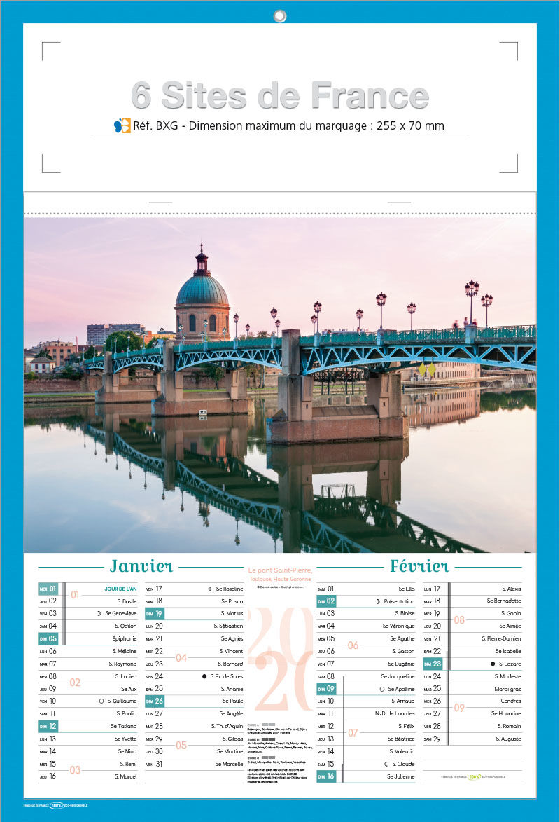 bloc calendrier publicitaire