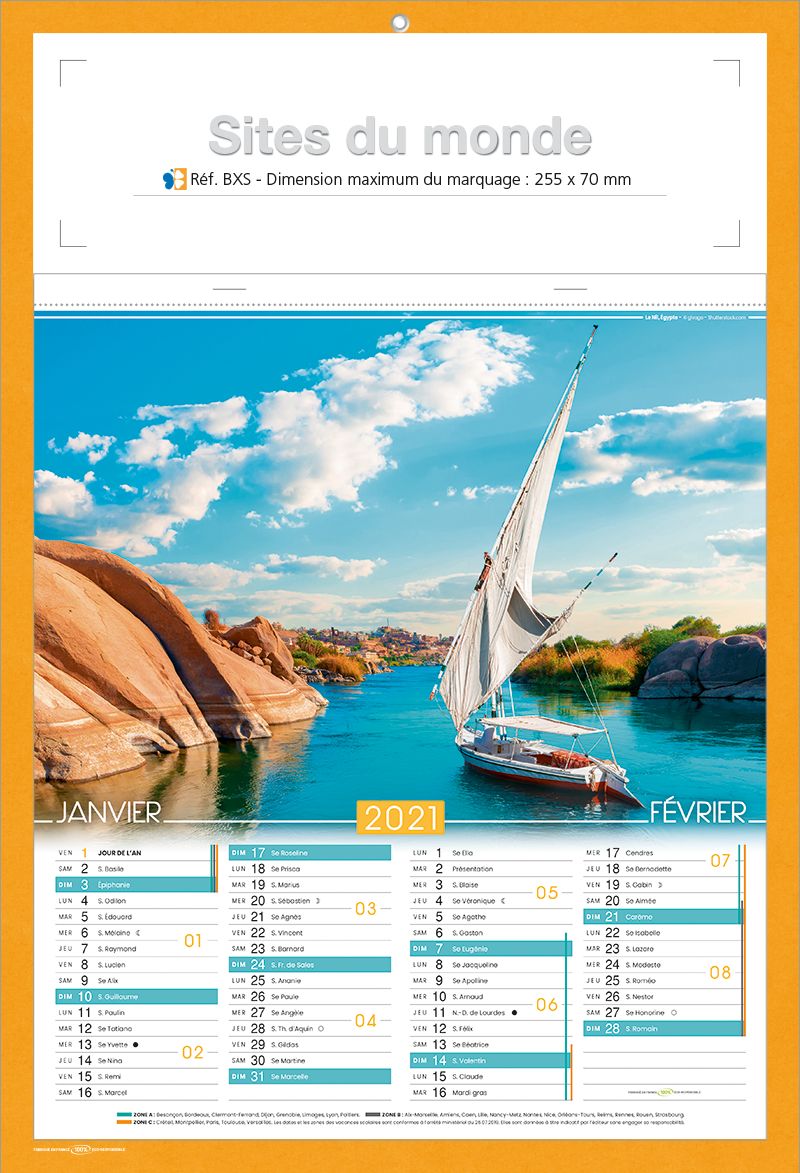 bloc calendrier publicitaire illustré