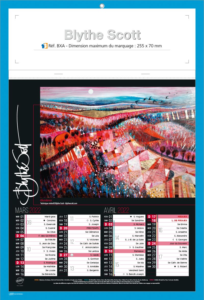 Calendrier publicitaire a personnaliser artiste | Calendriers ...