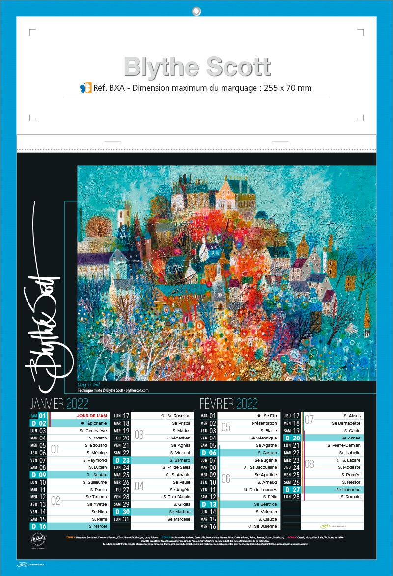 Calendrier publicitaire a personnaliser artiste | Calendriers ...