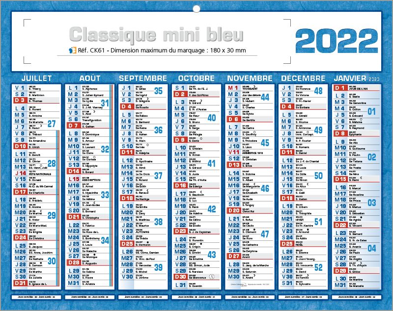 Calendrier publicitaire petit format | Calendriers bancaires ...