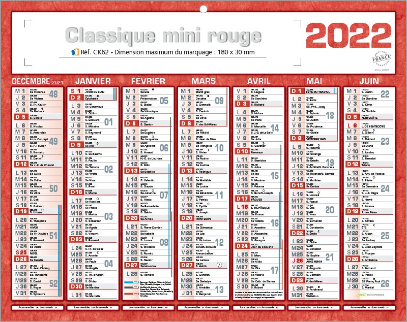 Calendrier publicitaire petit format | Calendriers bancaires ...