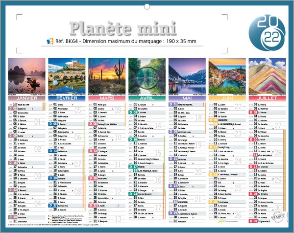 Calendrier publicitaire petit format | Calendriers bancaires ...