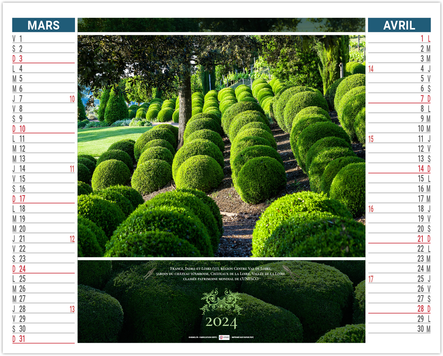 Calendrier personnalisable 2 en 1 jardins d ornement 480 x 700 ...