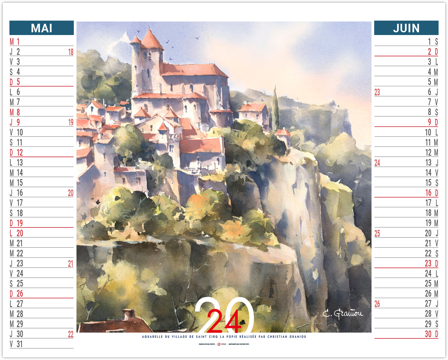 Calendrier personnalisable 2 en 1 villages perches 480 x 700 ...