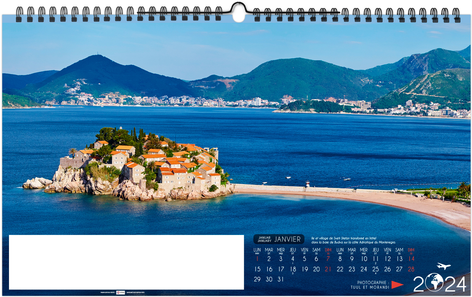 Calendrier personnalisable illustre destinations 13 feuillets 400x240 ...