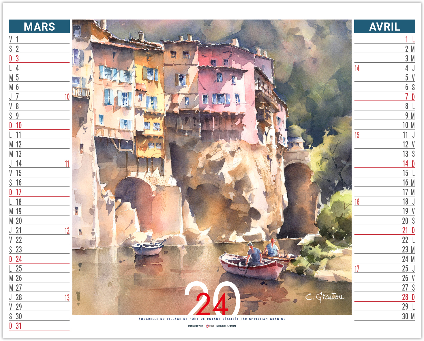 Calendrier personnalise 2 en 1 villages perches 330 x 470 | Calendriers ...